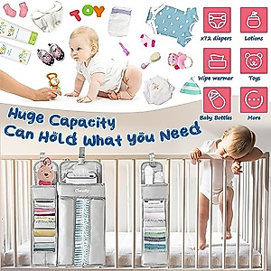 CIEUDY 3-in-1 Hanging Diaper Organizer Storage for Baby, Hanging Diaper Organizer for Changing Table, Playard, Wall & Door, Gifts for New Mom after Birth（Included High Contrast Baby Book）