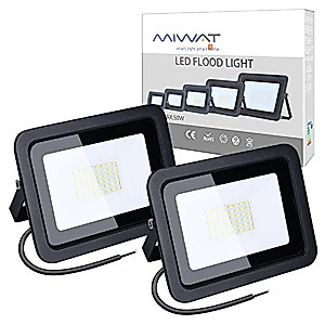 MIHEAL 2 Pack 50W LED Flood Light, Cool White, IP68 Waterproof Super Bright Work Light, 110V, Outdoor Floodlight for Yard, Garden, Garage, Lawn, Court [Energy Class A++]
