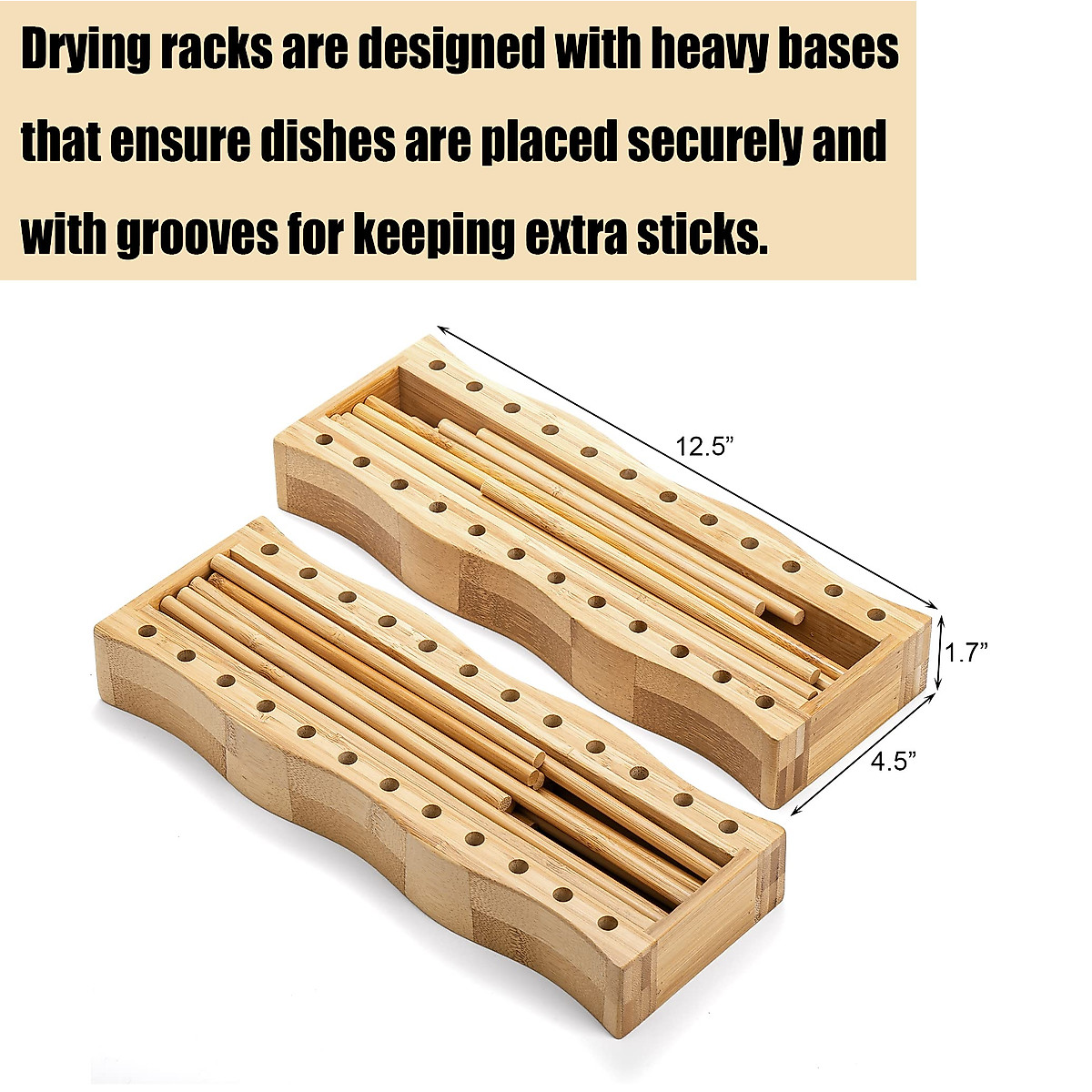 Elsjoy Set of 2 Bamboo Dish Drying Rack, Cabinet Dish Drainer Plate Bowl Cutting Board Drying Stand, Wood Dish Drying Rack Holder for Pot, Cup, Kitchen Counter