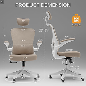 SICHY AGE Ergonomic Office Chair Home Desk Office Chair with Adjustable Headrest & Cushion for Lumbar Support, High Back Computer Chair with Thickened Cushion Desk Chairs Khaki