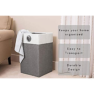 BIRDROCK HOME Folding Cloth Laundry Hamper with Handles - Dirty Clothes Sorter Basket - Easy Storage - Collapsible - Home Organization - Grey and White