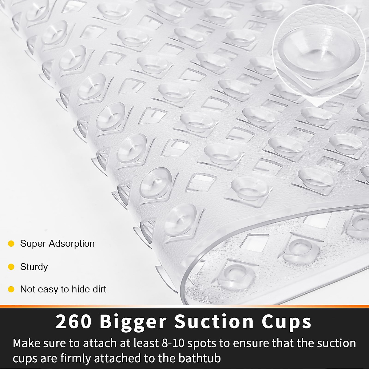 Yimobra Original Bath Tub and Shower Mat 27.5 X 15.5 Inches, Non-Slip with Drain Holes, Suction Cups, Machine Washable, Phthalate Free, No Latex, No BPA, Clear