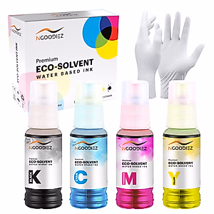 NGOODIEZ Eco Solvent Ink Auto-Fill Water Based Ink, Conversion Kit Refill Ink for Epson EcoTank & Workforce Printers - Ideal for HTV, Vinyl Stickers, Decals, T-Shirts, Mugs (1B/1C/1M/1Y, 4x70ml)
