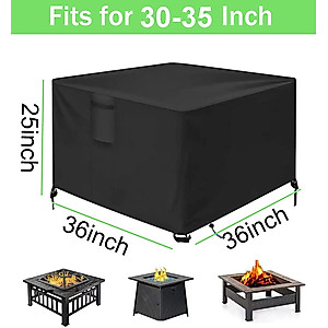 Firepit Covers Square 36x36 Inch Gas Fire-Pit-Cover Waterproof Outdoor Fire Table Coverage Patio Fireplace Heavy Duty 600D Waterproof with PVC Coating
