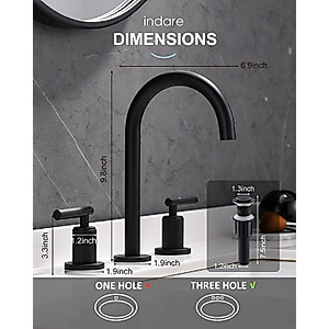Matte Black Bathroom Faucet, Indare 360° Swivel Spout Two Handles Widespread 4 Inch 8Inch Brass Bathroom Sink Faucet 3 Hole with Pop-Up Drain and Water Supply Lines, Upgraded Style