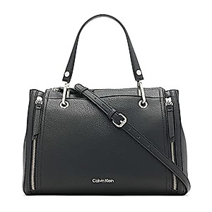 Calvin Klein Reyna Novelty Satchel, Black/Silver