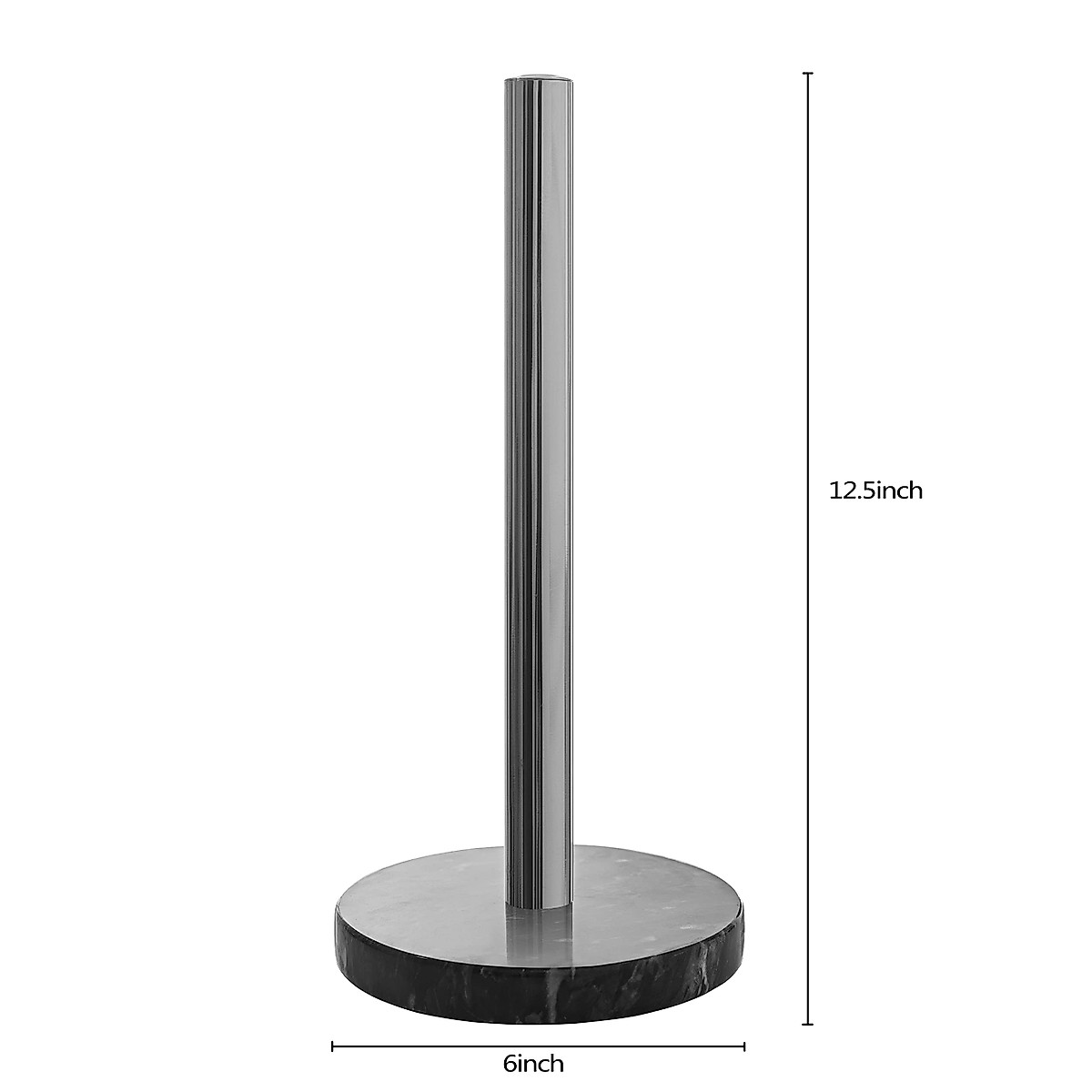Koja Natural Black Marble and Stainless Steel 12.5” Paper Towel Holder with No-Slip 6” Base. Stylish Modern Design to Enhance Any Kitchen and Impress Your Friends and Guests.