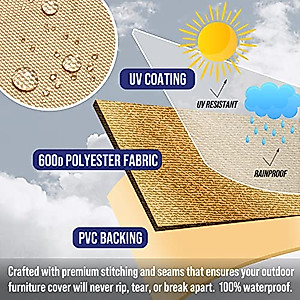 Lafaso Patio Furniture Cover Waterproof, Heavy Duty Outdoor couch Cover, 600 D Oxford cloth Sofa Cover With Vents and Handles（Beige/Brown 1 Pack, Medium）