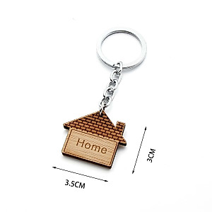Wresty 4 Pcs House Design Key Chain Wood Keychain Home Key Ring Decoration Housewarming Gift Favors Brown