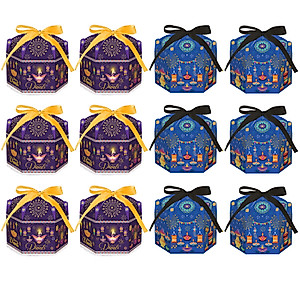 KYMY Diwali Treat Boxes, 12pcs Happy Diwali Goodie Candy Gift Boxes for Snack Sugar Chocolate, India Festival of Lights Gift Boxes, India Festival Party Favor for Diwali Decorations