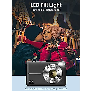 Digital Camera, FHD 1080P Kids Camera 44MP Point and Shoot Digital Cameras with 32GB SD Card, 16X Zoom, Two Batteries, Lanyard, Compact Small Camera for Kids Boys Girls Teens Students Seniors-Black