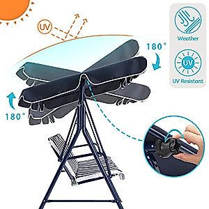 SUPERJARE Porch Swing with Adjustable Height Chain, 70’’ Convertiable Canopy Outdoor Swing, 3 Person Patio Swing, Outside Swing Chair for Yard, Garden, Poolside - Blue and White