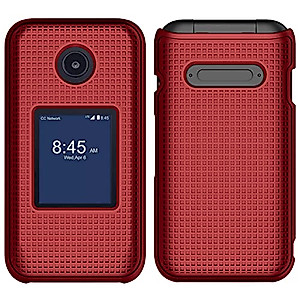 Case for Consumer Cellular Verve Snap Flip Phone, Nakedcellphone Slim Hard Shell Protector Cover with Grid Texture for for Z2336CC - Red