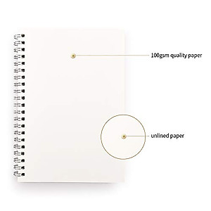 KeLiTi Blank Spiral Notebook with Soft Cover,Blank Journal,Blank Sketch Book Pad, Wirebound Notebook Planner Memo Notepads Diary with Unlined Paper,100 Pages/ 50 Sheets, 7.5 inch x 5.1 inch (Brown)