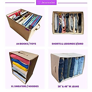 Jacarandas Oversize Wardrobe Clothes Organizer, Clothes Organizer for Folded Clothes, Jeans Organizer, Pants Organizer, Stackable, 7 Grids, Beige