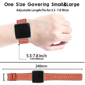 Jennyfly Women Leather Band for Fitbit Versa/Versa 2/Versa Lite, Slim Leather Band Replacement Strap Wristband Adjustable 5.5-7.8 inch for Women Men - Orange