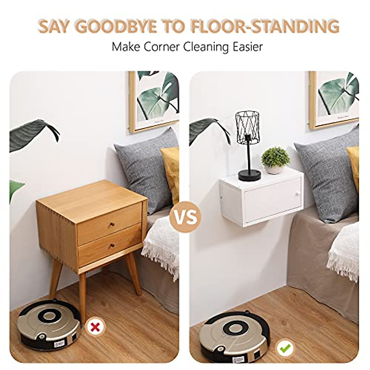 Adowes Floating Nightstand Shelves Wall Mounted, Small Furniture with Removable Door, Farmhouse Wood Wall Shelves for Storage and Display for Bedroom Living Room Vintage White