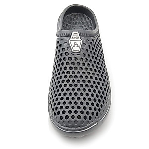 Amoji Garden Clogs Garden Shoes Shower Slippers Sandals Yard Gardening Beach Water Plastic Rubber Comfortable House Indoor Summer Adult Female Male AM161 Grey Size 12 Women/10 Men