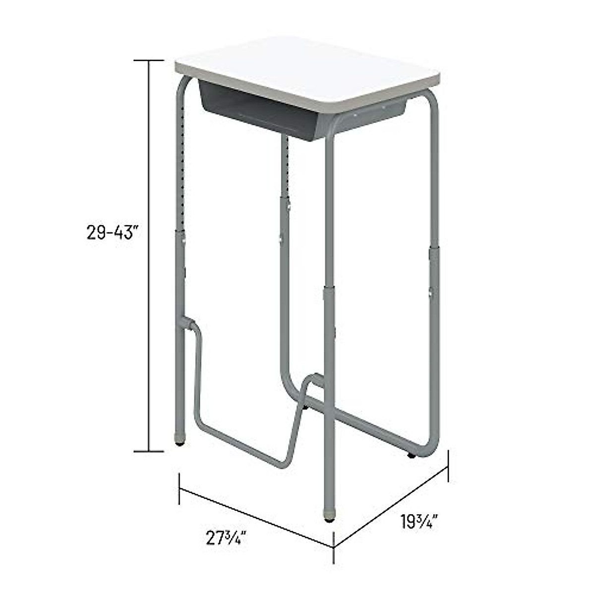 Safco Products AlphaBetter 2.0 Height – Adjustable Student Desk with Swinging Footrest Bar and Book Box, Sit to Stand, 29”-43” w, Dry Erase