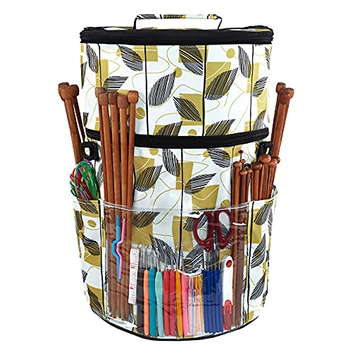 Yuar butee Double-Layer,Yarn Storage Bag,Knitting Tote Bag,with 6 Grommets,Drawstring Closure,Easy to Carry Knitting Needles,Crochet Hooks and Accessories Yellow