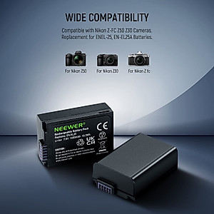 NEEWER EN-EL25 Replacement Battery and USB Charger Set, 2 Pack 1350mah Batteries and Dual Channel Type C USB Charger, Compatible with Nikon Z30 Z50 ZFC Camera 4241 EN-EL25 Battery MH-32 Charger