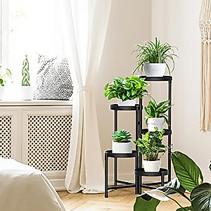 iDavosic.ly 5 Tier Metal Plant Stand for Indoor Outdoor, Foldable Corner Tall Plant Shelf for Multiple Plants, Flower Pot Holder Display Stand for Living Room Balcony Garden Patio (Black)