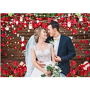 CHAIYA 7X5ft Mother's Day Backdrop Valentine Day Brown Wood Flower Love Heart Background Wedding Bridal Shower Party Decor Banner Valentine's Day Party Decoration CY-257
