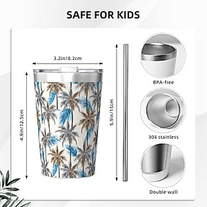 maleuei Tropical Leaf Dark Hawaiian Art Pattern - 12oz Travel Coffee Mug with Lid - Reusable Insulated Stainless Steel Coffee Tumbler Tea Cup Gifts for Women Men Him Her