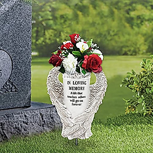 Grave Decorations for Cemetery, Angel Wings Vases with Spikes for Garden Decorations Waterproof Garden Statues Memorial Gifts for Loss of Loved One