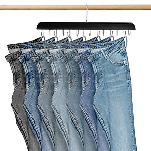 Jean Organizer for Closet, Jeans Hanger, 14 Hooks Wood Hanger for Jeans, Pants Hangers Space Saving-1 Pack