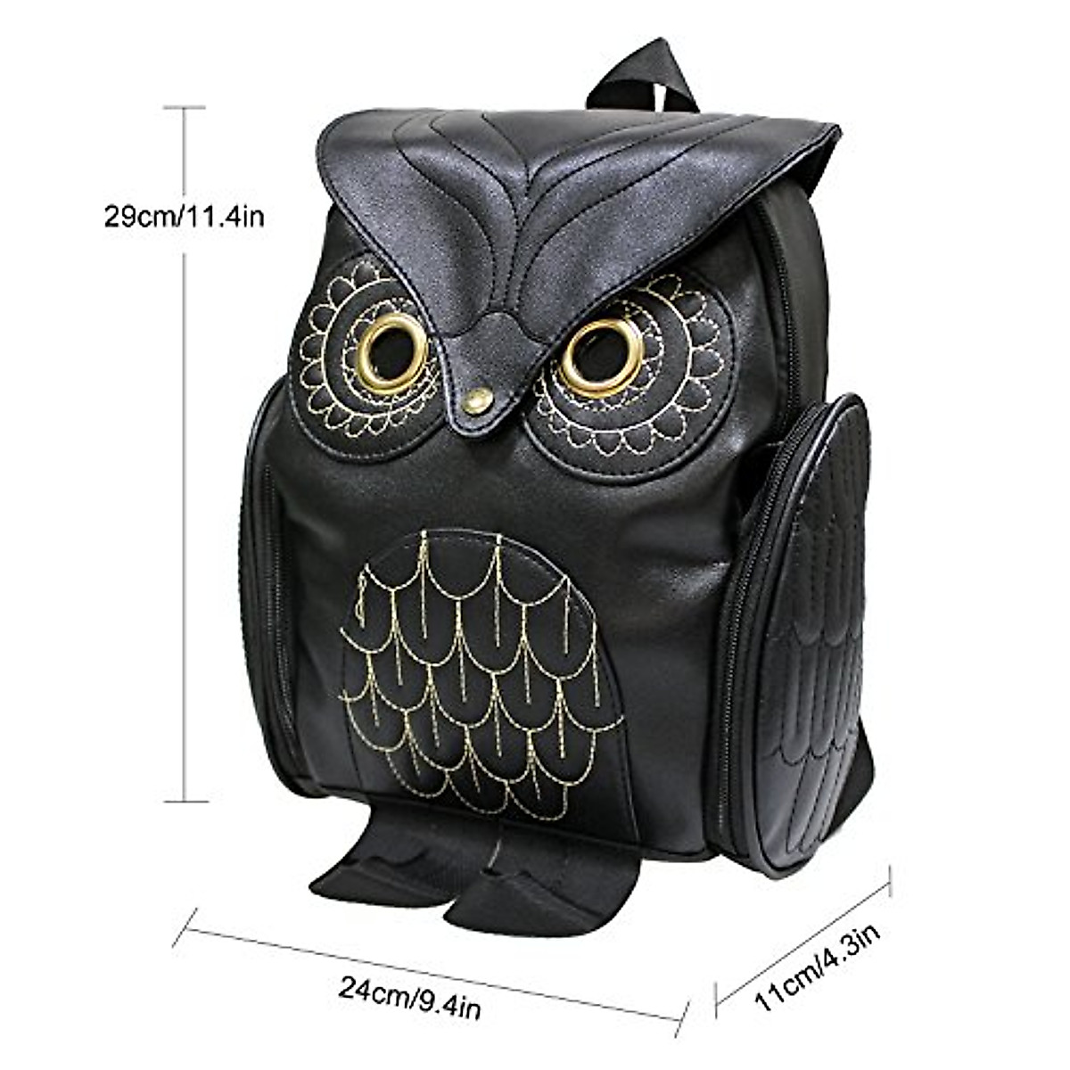 GinTai Women Pu Leather Owl Cartoon Backpacks Fashion Casual Satchel mini Small black Backpack, Black