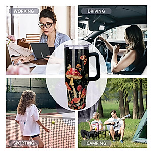 ZNYYZYBA 40oz Mushroom Tumbler with Handle Mushroom Gifts for Women Insulated Leak Proof Travel Coffee Mug, Reusable Stainless Steel Tumblers