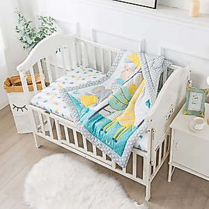 3-Piece Cotton Animals Jungle Crib Bedding Set. Standard Size Set Includes Quilt, Crib Sheet, Changing Pad Cover. Elephant Hippo Bear Giraffe Set, Safari Comforter Set for Boys and Girls