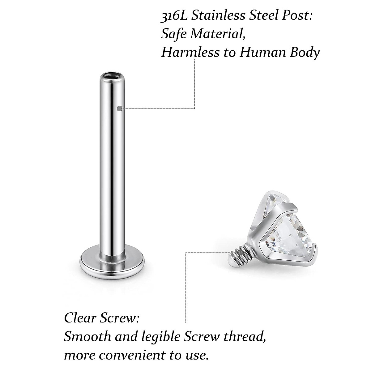 Vsnnsns 16G Lip Rings Stainless Steel Clear Cubic Zirconia Labret Monroe Lip Rings Nail Cartilage Tragus Helix Earrings Studs Ring Medusa Piercing Jewelry for Women Men 10mm