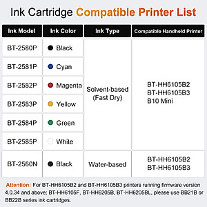 v4ink BT-2580P BENTSAI Original Solvent Fast Dry Ink Cartridge Replacement for BENTSAI Handheld Inkjet Printer BT-HH6105B2, BT-HH6105B3, B10