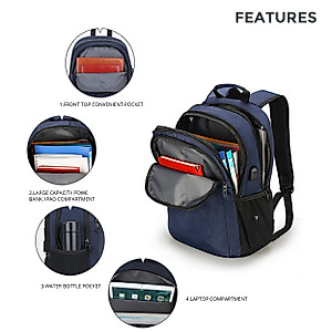 Swissdigital Design College 17 inch Laptop Backpack, Business Travel Laptop Backpack With USB Charging Port For Women & Men Laptop Dark Blue (BIBERSTEIN SD1636-12)