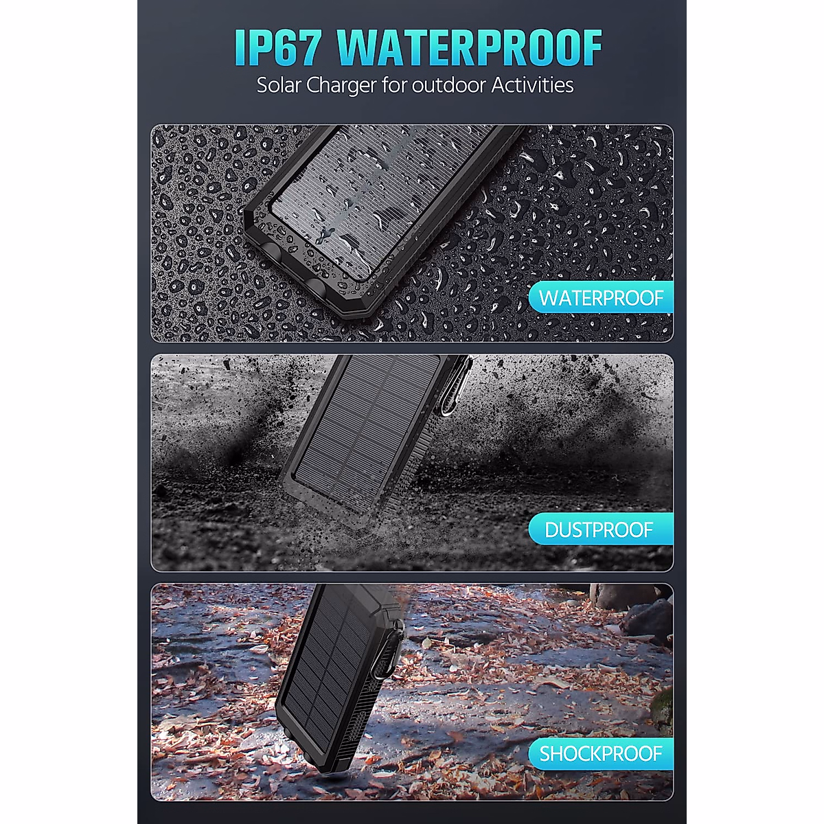 Feeke Solar-Charger-Power-Bank - 36800mAh Portable Charger,QC3.0 Fast Charger Dual USB Port Built-in Led Flashlight and Compass for All Cell Phone and Electronic Devices(Deep Black)