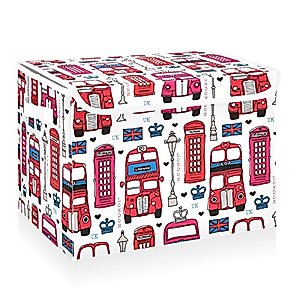 CaTaKu London Bus Cute Storage Bins with Lids Fabric Large Storage Container Cube Basket with Handle Decorative Storage Boxes for Organizing Clothes Shelves