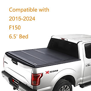 Xcover Low Profile Hard Folding Truck Bed Tonneau Cover, Compatible with 2015-2024 F150 Pickup 6.5 Ft Bed