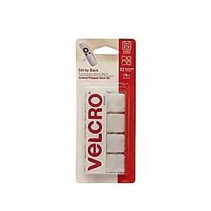 VELCRO Brand Sticky-Back Fasteners, Removable Adhesive, 0.88" X 0.88", White, 12/pack