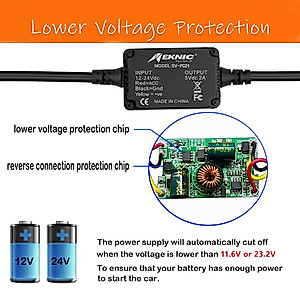 MEKNIC Dash Cam Hardwire Kit, Mini USB Hard Wire Kit 11.5ft with Acc, 12-24V to 5V 2A Car Dash Camera Charger Power Cord, Gift 4 Fuse Tap Cable with Battery Drain Protection for 24h Parking Monitor