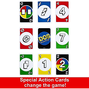Mattel Games DOS Card Game Second Edition, Family Travel Game with Updated Rules for Kids & Adults in Storage Tin