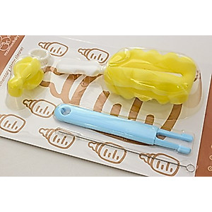 MoomooBaby Triple Baby Bottle Cleaner Brush Set - Includes Baby Bottle Brush Cleaner, Nipple Brush & Straw Cleaning Brush - Eco-Conscious Plastic Handle with Non-Slip Grip, Replaceable Sponges - Blue