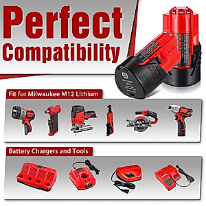 Fayeey 3.5Ah M12 Replacement Battery for Milwaukee M12 Battery 2Pack 12V Lithium-ion Batteries Compatible with Milwaukee XC 48-11-2440 48-11-2402 48-11-2460 Cordless Power Tools