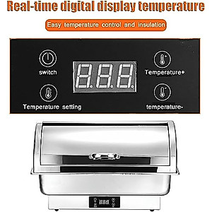 Food Warmers for Parties Buffets Electric 9l Stainless Steel Buffet Server and Warming Tray Chafing Dish Buffet Set Adjustable Temperature for Catering Buffet and Party (Single Grid)