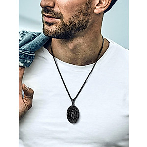 FaithHeart Black St. Christopher Necklace for Men Christian Amulet Jewelry with Stainless Steel Wheat Chain Oval Medal Pendant for Prayer