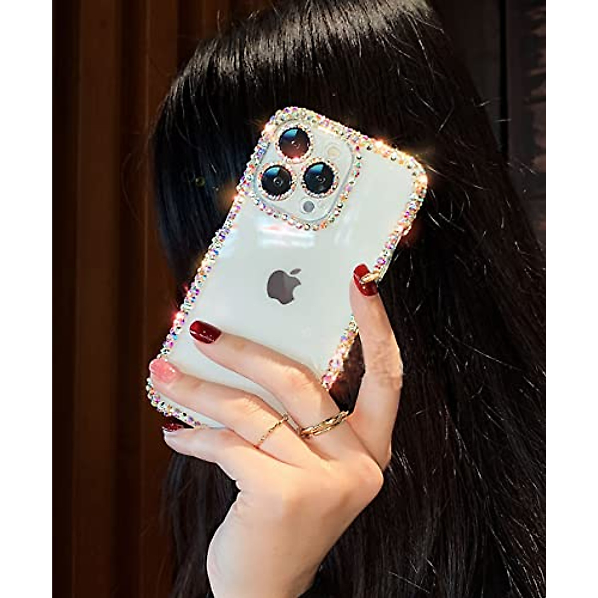 Poowear Compatible with iPhone 13 Pro Max Case Luxury Bling Rhinestone Glitter Phone Case for Women Girl 3D Diamond Silicone Clear Protective Case Cover