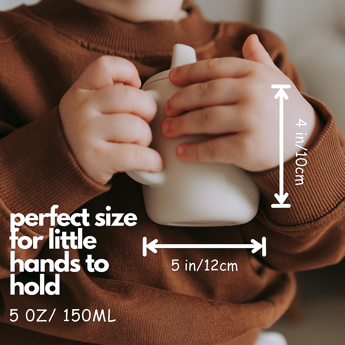 KIDSco. Silicone Sippy Cup and Training Cup for Baby 6 months+ Soft Spout and Handles Unbreakable Easy Grip for Babies 6-12 months and Toddlers 1-3 years 5oz/150ml (Sandy Shore And Caramel)