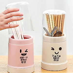 Cute Kitchen Utensil Holder for Countertop and Plastic Drainage Chassis Tableware Storage Container,Chopstick Holder Storage, Standing Cutlery Storage Organizer Caddy with Dustproof(pink)