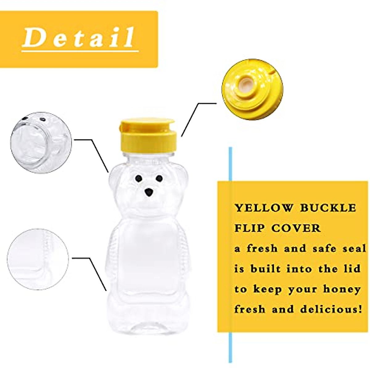 Panxxsen 10 Pack 8 Fluid Oz Plastic Honey Bear Bottle,Honey Squeeze Empty Bottle,Squeeze Honey Container with Yellow Flap Caps for Storing and Dispensing